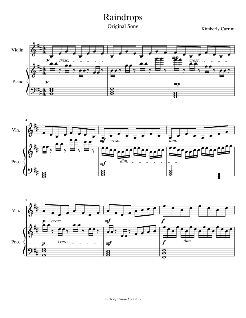 Raindrops Sheet music for Piano, Violin (Solo) | Musescore.com