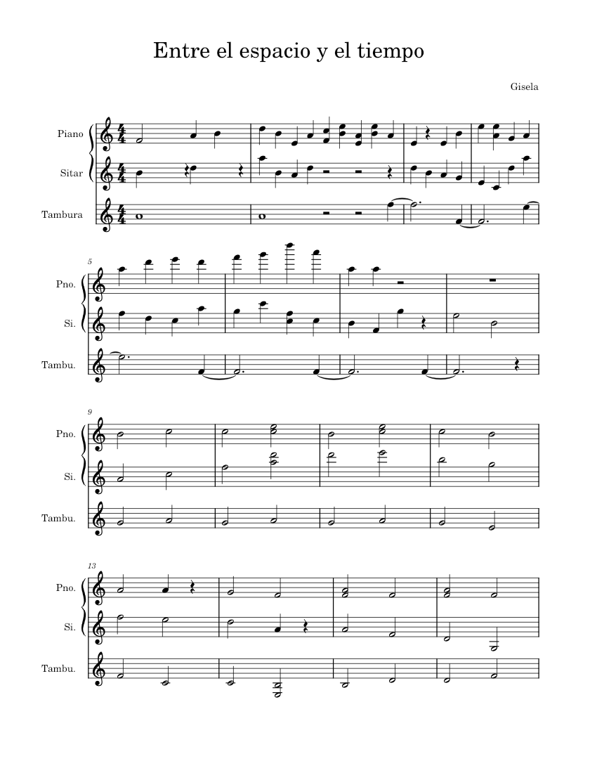 Entre el espacio y el tiempo Sheet music for Piano, Sitar, Tambura (Mixed Trio) | Musescore.com