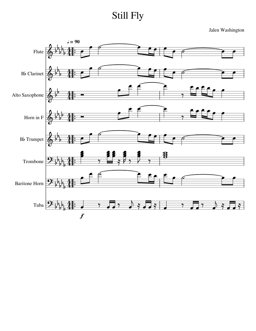 Still Fly Sheet Music for Trombone, Tuba, Flute, Clarinet in b-flat ...