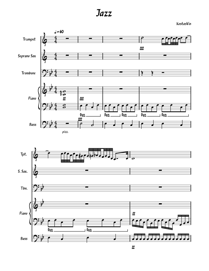 Jazz Sheet music for Piano, Trombone, Trumpet in b-flat, Bass guitar ...