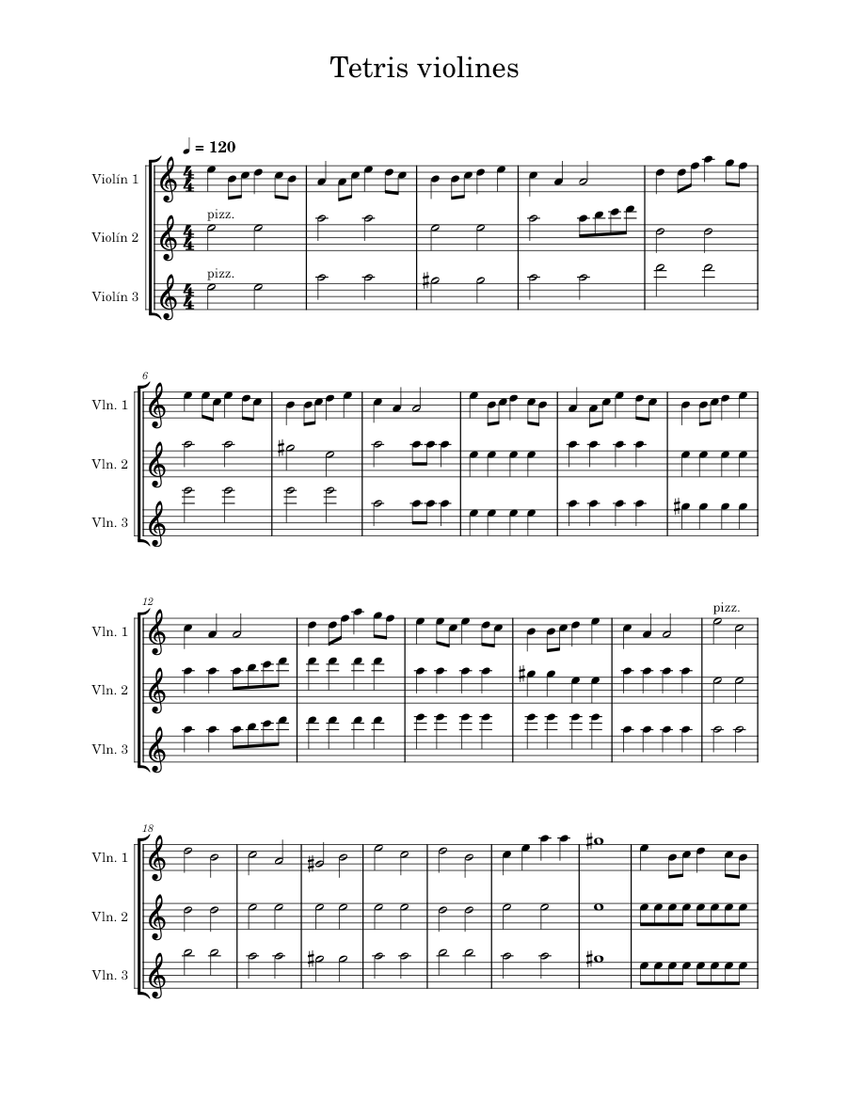 Tetris_violines Sheet music for Violin (String Trio) | Musescore.com