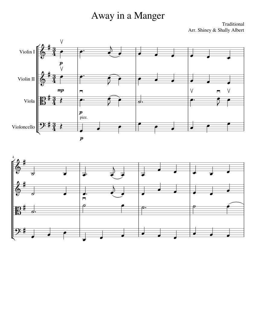 Away in a Manger (String Quartet) Sheet Music for Violin, Viola, Cello ...