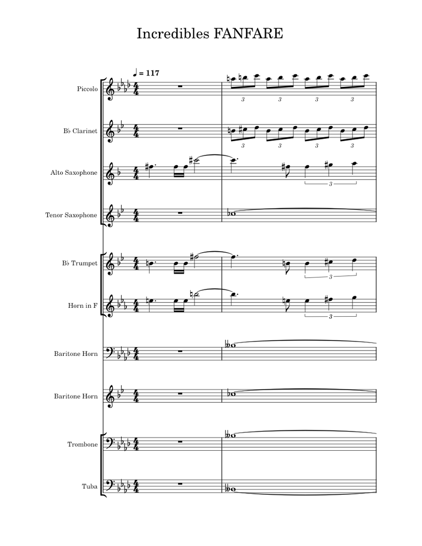 INCREDIBLES FANFARE Sheet music for Trombone, Tuba, Flute piccolo, Clarinet in b-flat & more ...