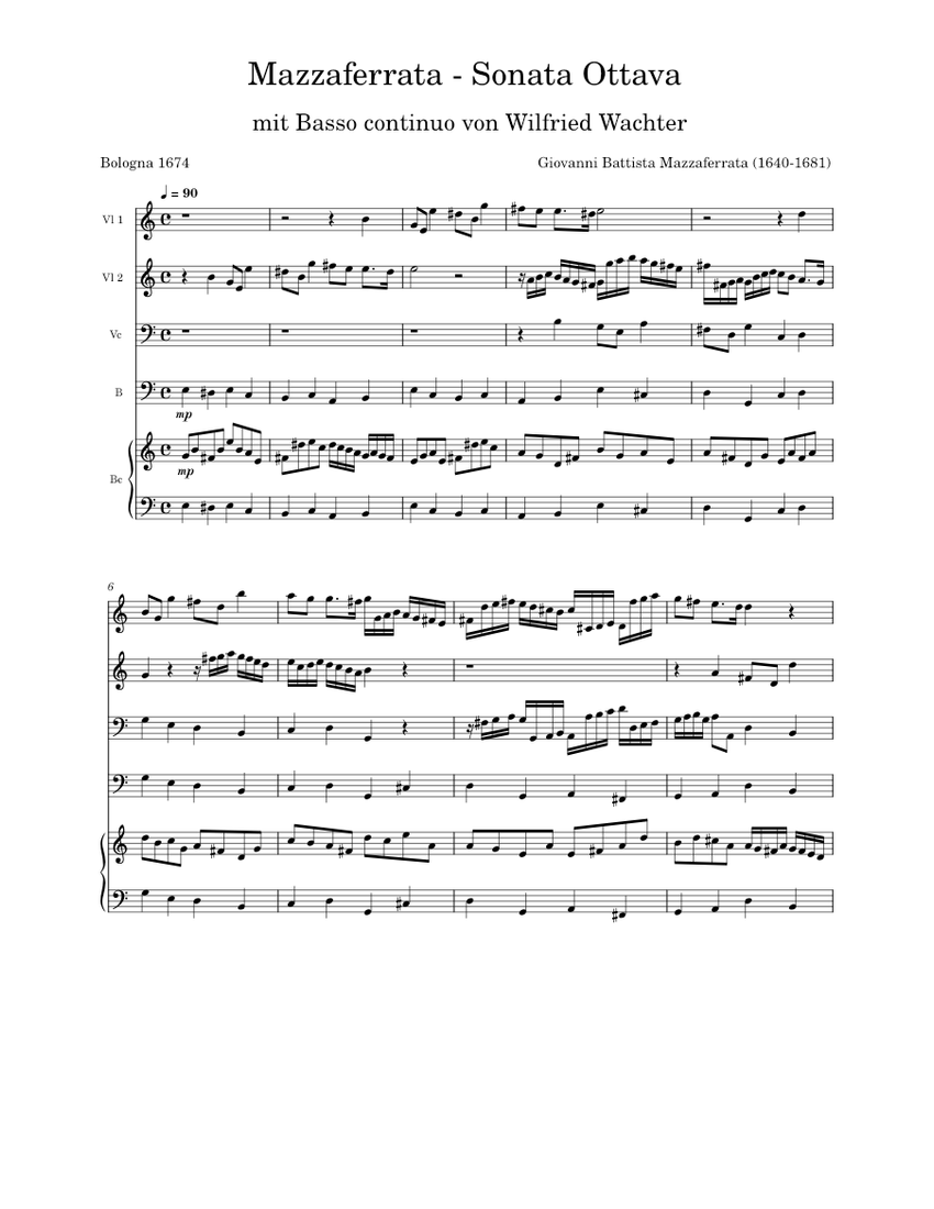 Mazzaferrata - Sonata Ottava Sheet music for Harpsichord, Violin, Cello ...