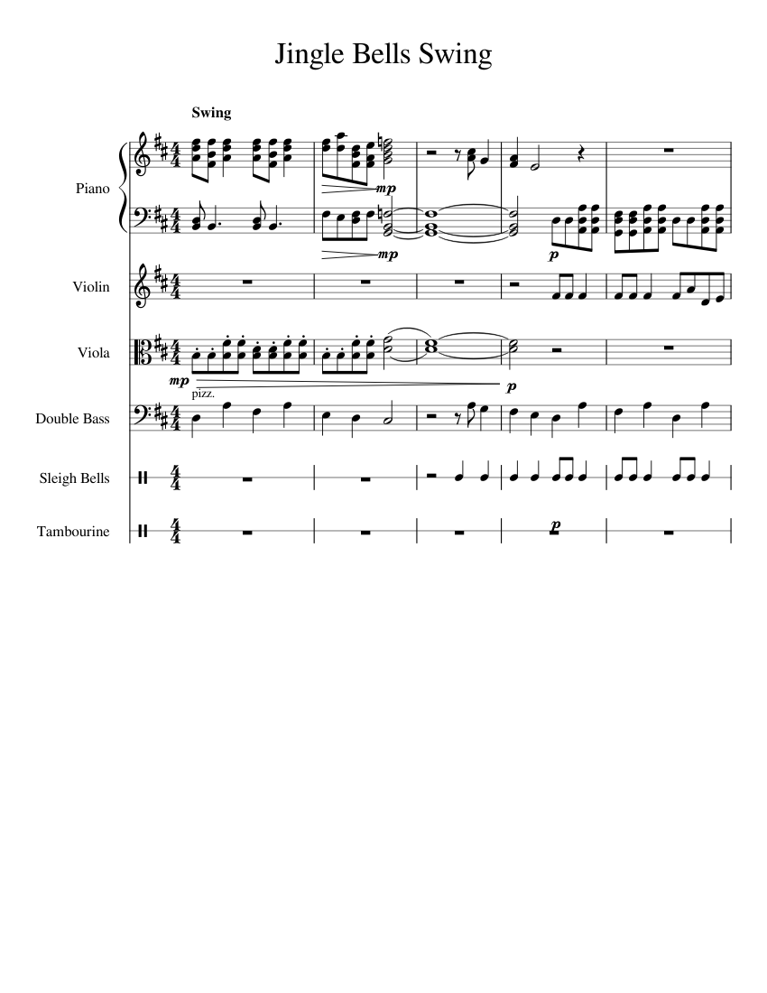Jingle Bells Swing Sheet music for Piano, Tambourine, Contrabass ...