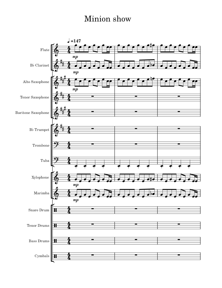 Minion show Sheet music for Trombone, Tuba, Flute, Clarinet in b-flat ...