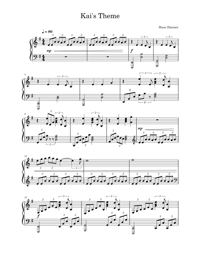 Kai's Theme Sheet music for Piano (Solo) | Musescore.com