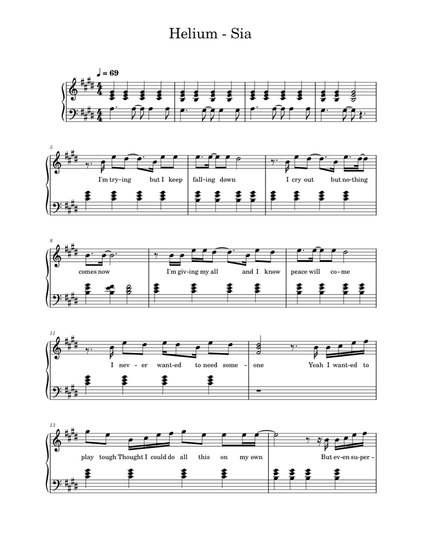 Helium – Sia Helium Easy Sheet music for Piano (Solo) | Musescore.com