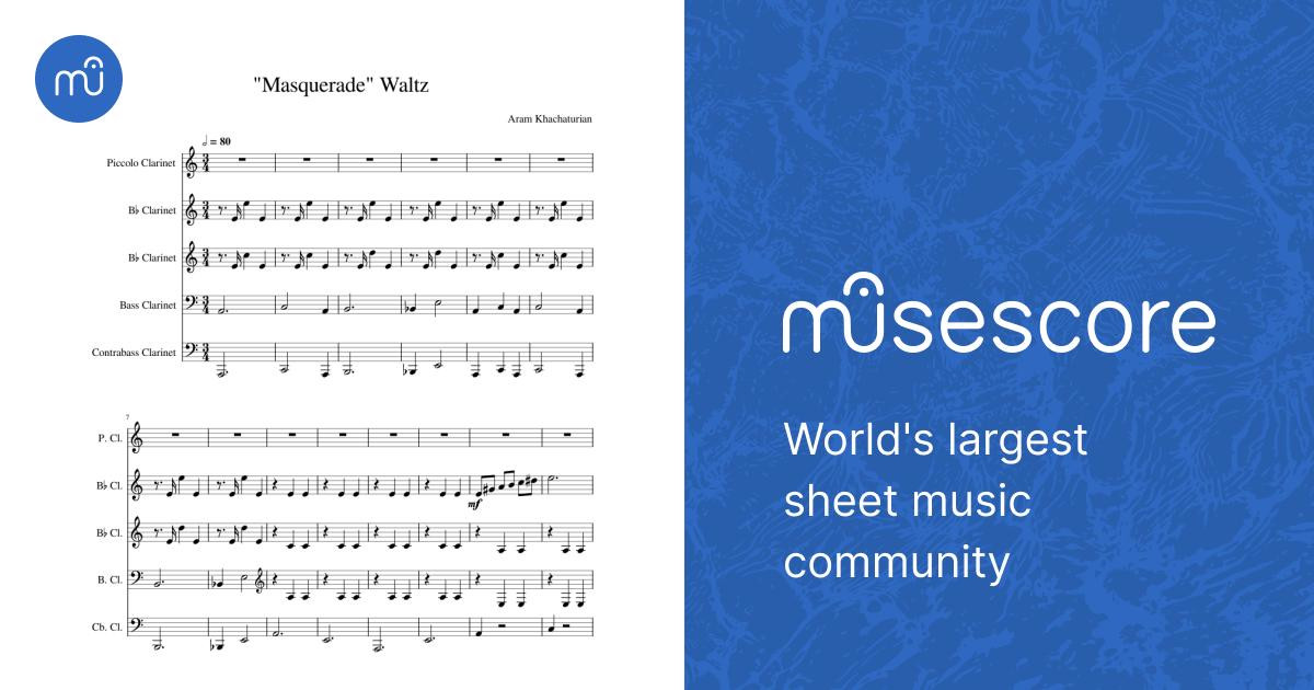 Masquerade Waltz - Aram Khachaturian (Clarinet Quintet) Sheet Music for ...