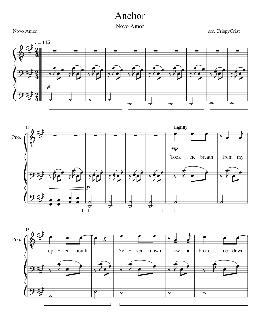 Anchor Sheet Music for Piano (Mixed Duet) | MuseScore.com