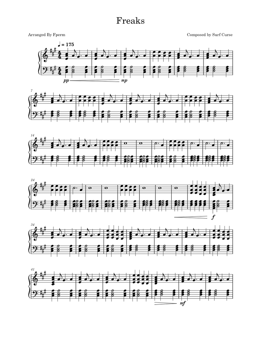 Freaks – Surf Curse Freaks Sheet Music for Piano (Solo) easy ...