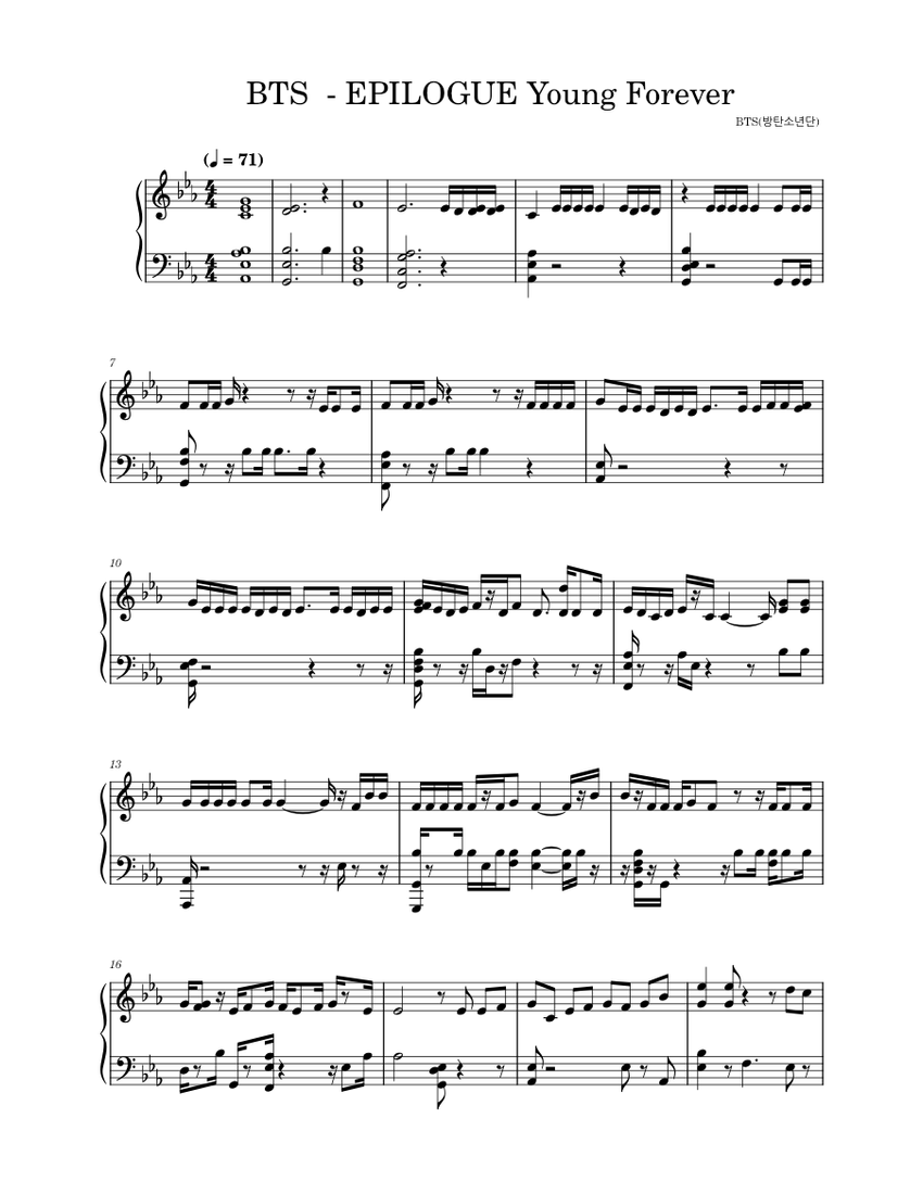 Bts 방탄소년단 Epilogue Young Forever Sheet Music For Piano Solo