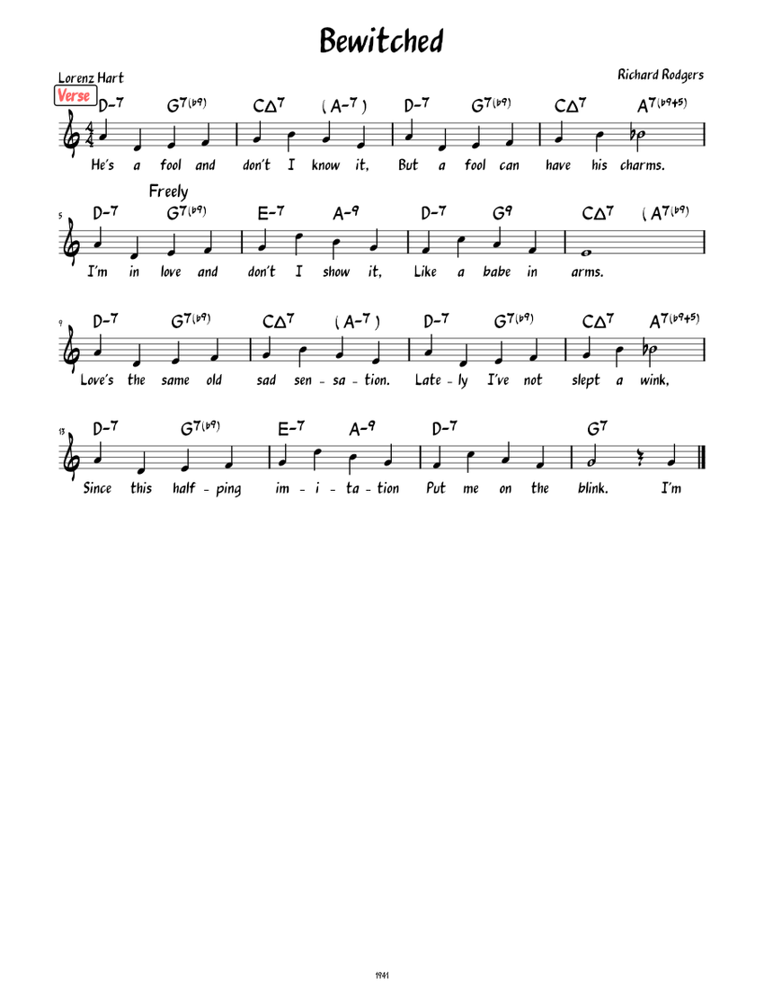 Bewitched (Lead sheet with verse and lyrics ) Sheet Music with Chords ...
