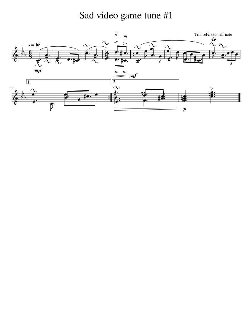 A Sad Videogame Tune Sheet Music for Violin (Solo) | MuseScore.com