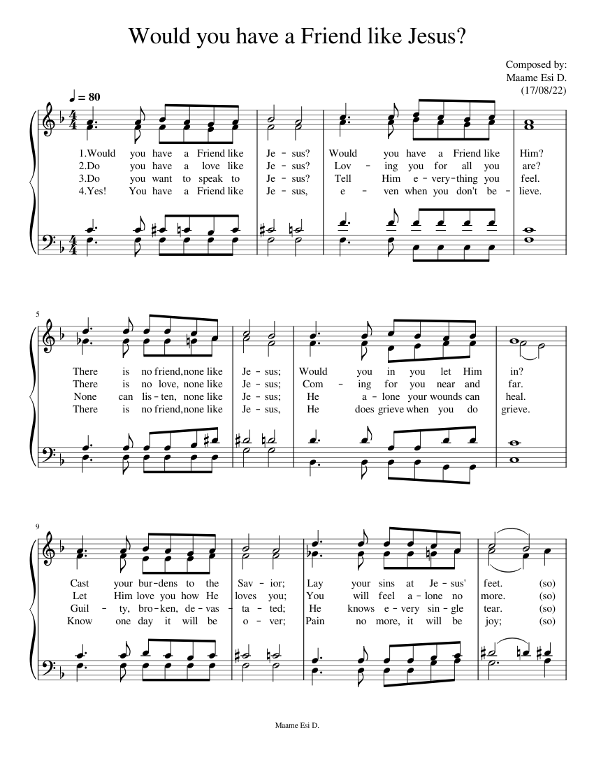 Would you have a Friend like Jesus - Maame Esi D. Sheet Music for Piano ...