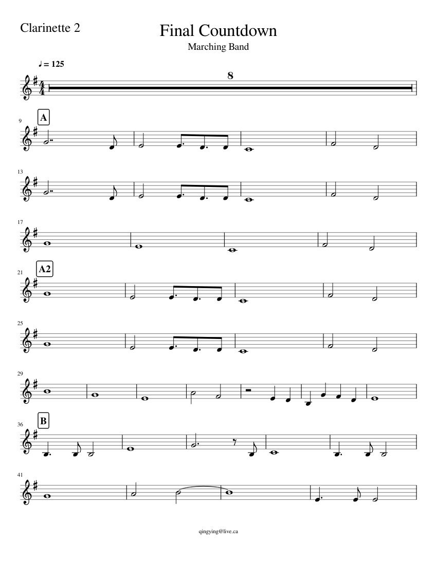 Final Countdown - Clarinette 2 Sheet music for Clarinet in b-flat (Solo ...