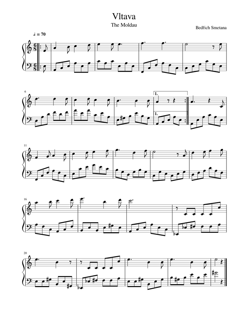 Vltava, JB 1:112/2 – Bedřich Smetana Sheet music for Piano (Solo) Easy ...