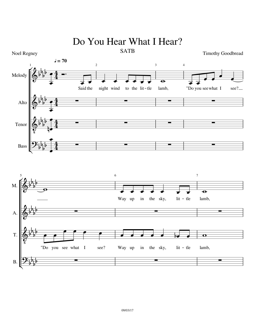 Do You Hear What I Hear Sheet Music for Soprano, Alto, Tenor, Bass ...