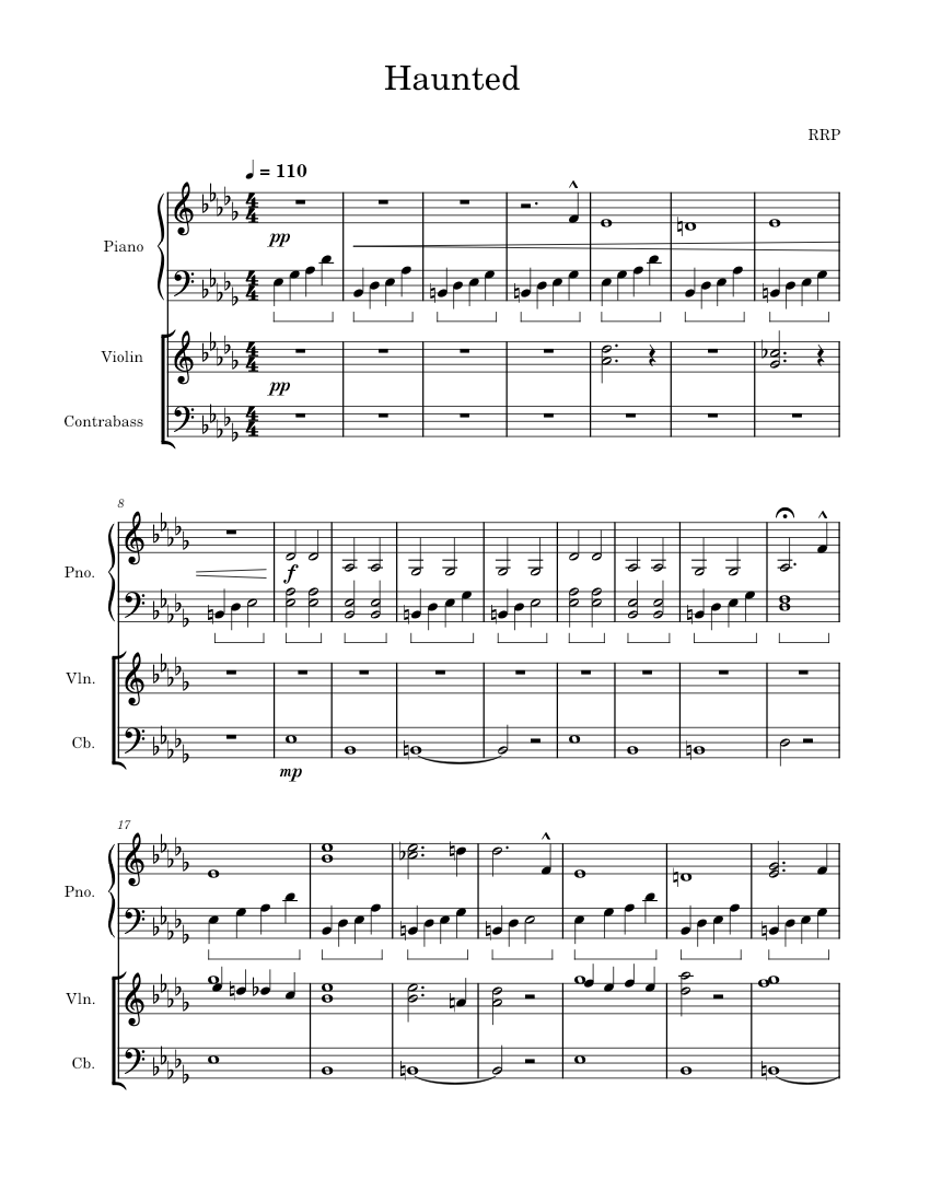 Haunting Sheet music for Piano, Contrabass, Violin (Mixed Trio ...