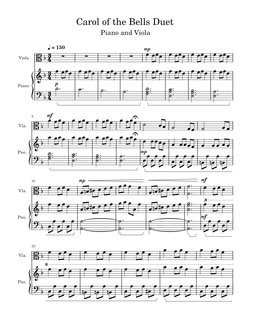 Carol of the Bells – Mykola Leontovych Carol of the Bells Duet Sheet ...