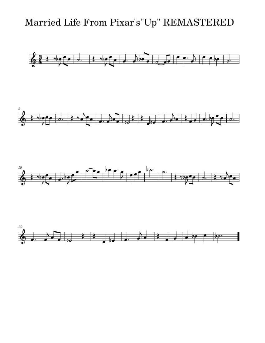 Married Life From Pixar's "Up" Updated Sheet Music for Flute (Solo ...