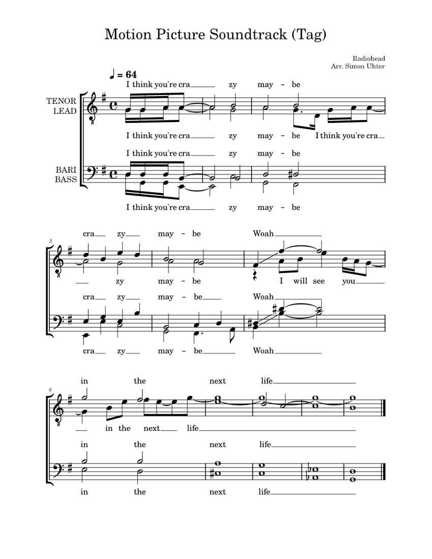 Motion picture soundtrack – Radiohead (Tag) Sheet Music for Tenor, Bass ...