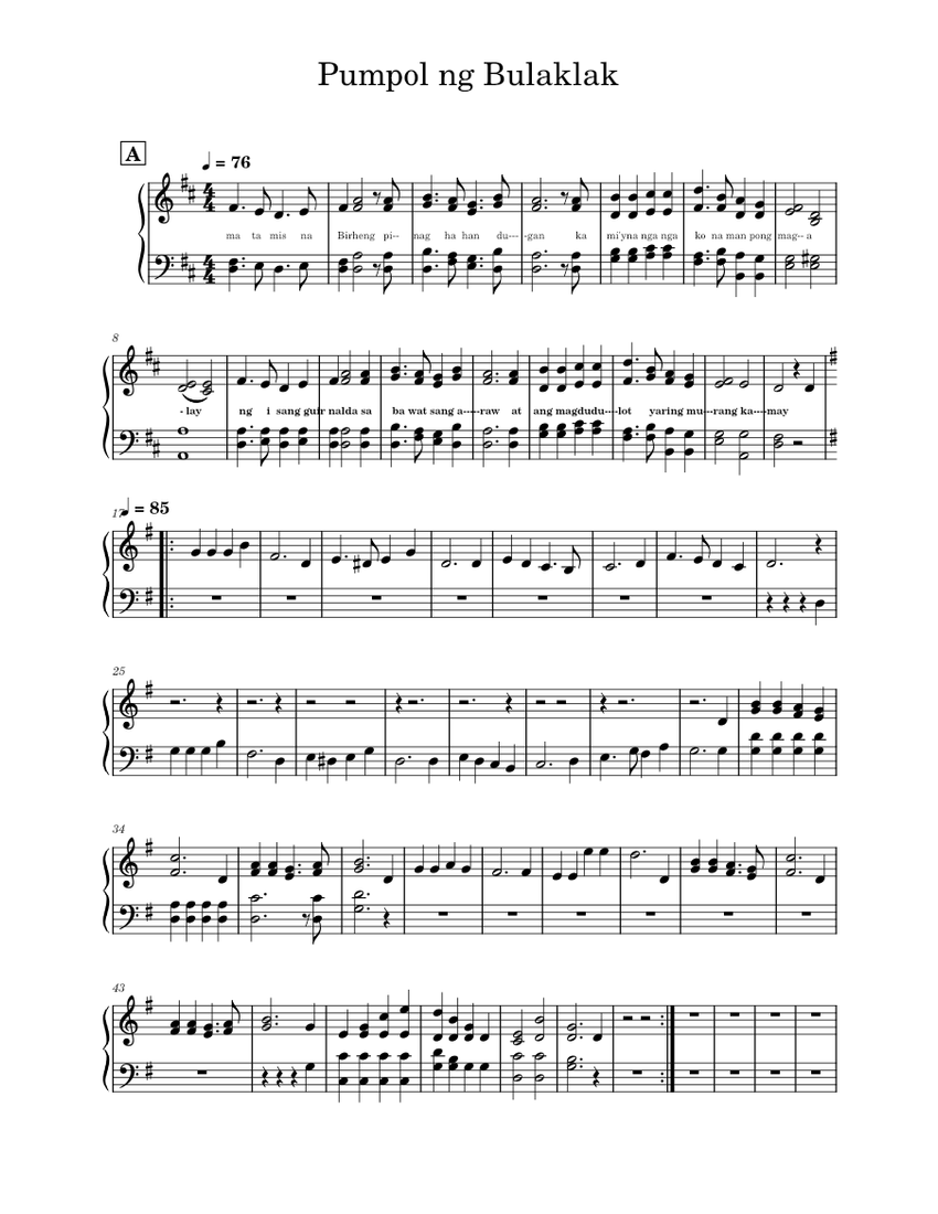 bulaklak Sheet Music for Piano (Solo) easy | MuseScore.com
