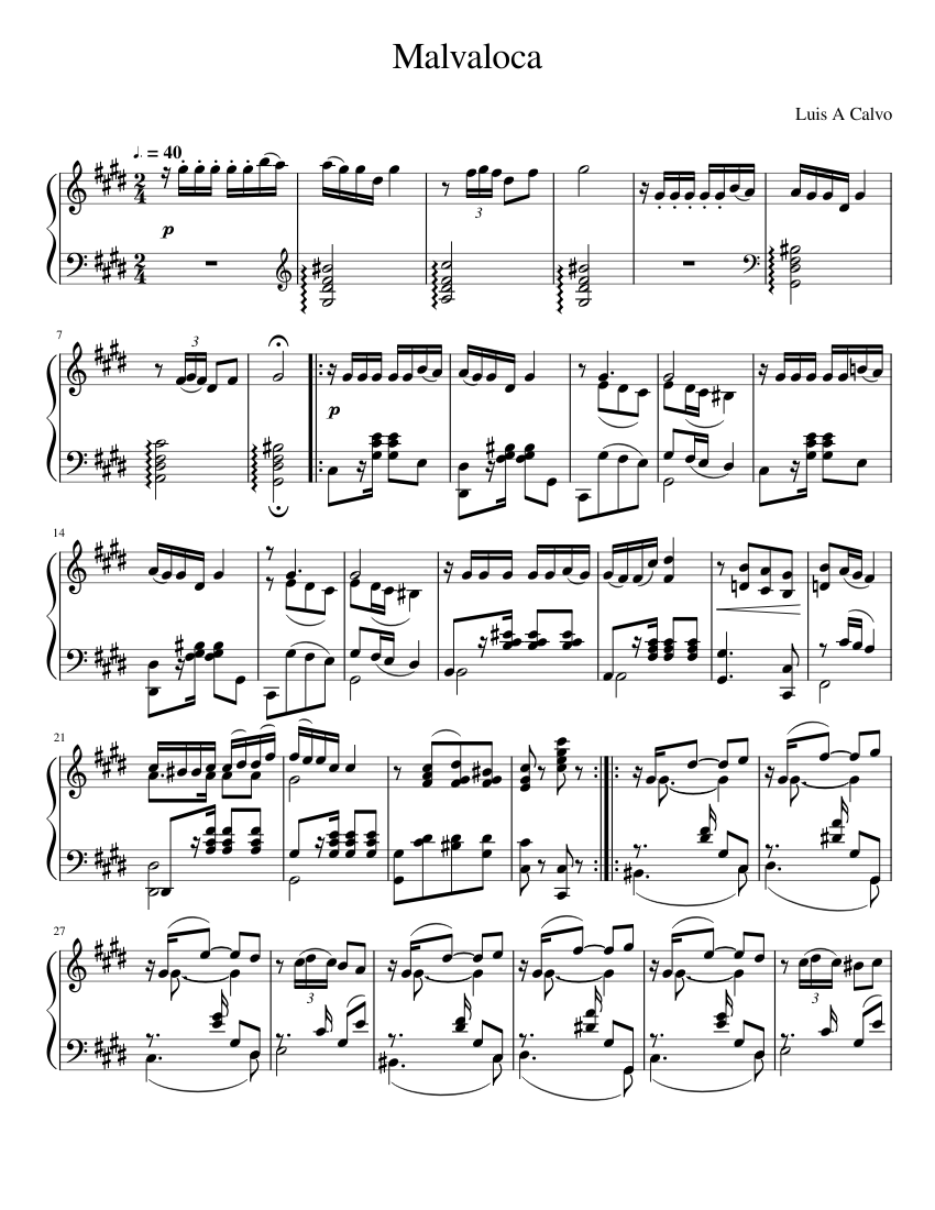 Malvaloca Sheet Music for Piano (Solo) | MuseScore.com