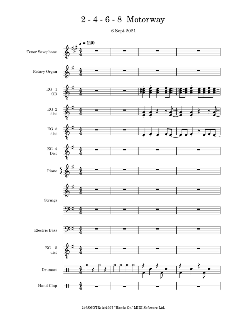 2-4-6-8 Motorway Sheet Music for Piano, Organ, Saxophone tenor, Guitar ...