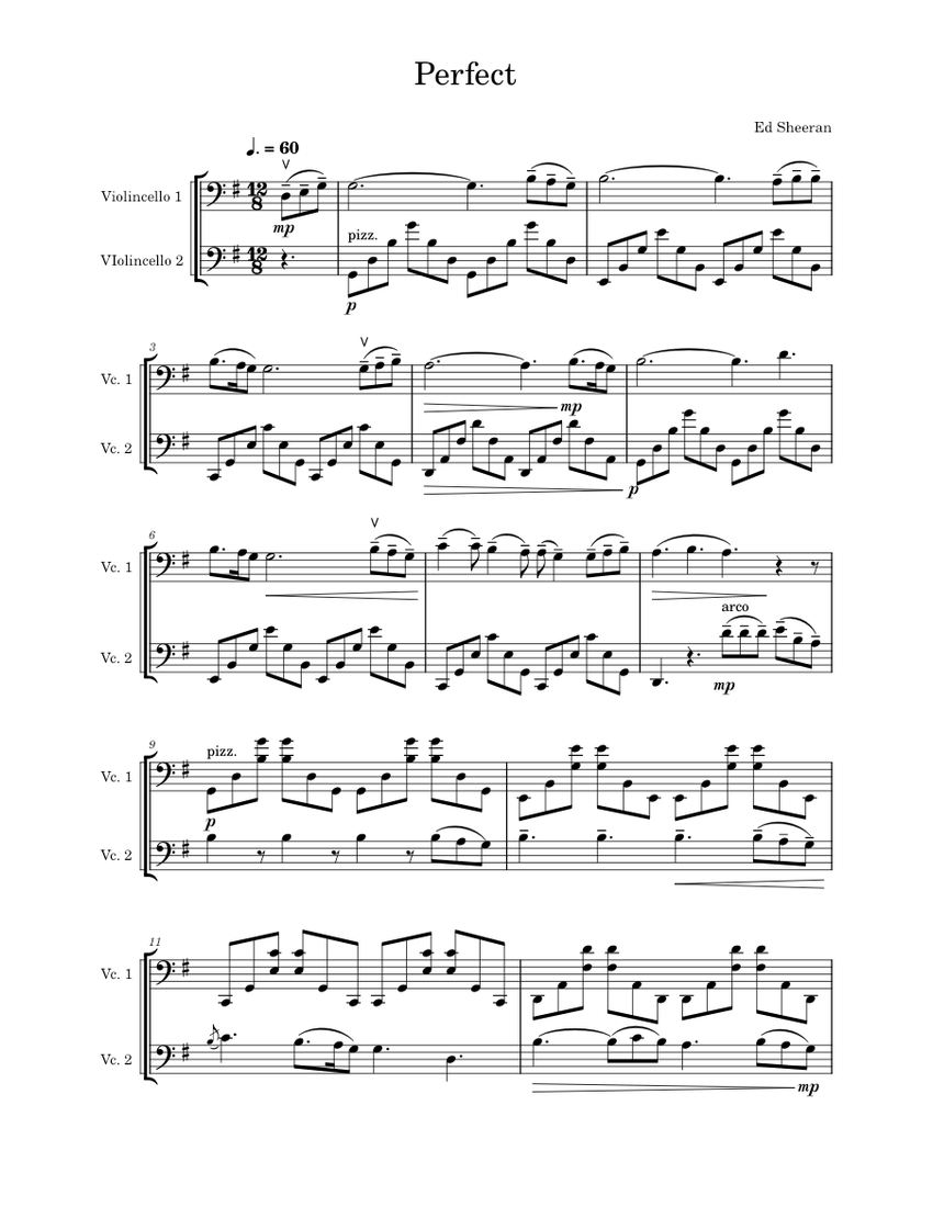 Perfect – Ed Sheeran Sheet music for Cello (String Duet) | Musescore.com