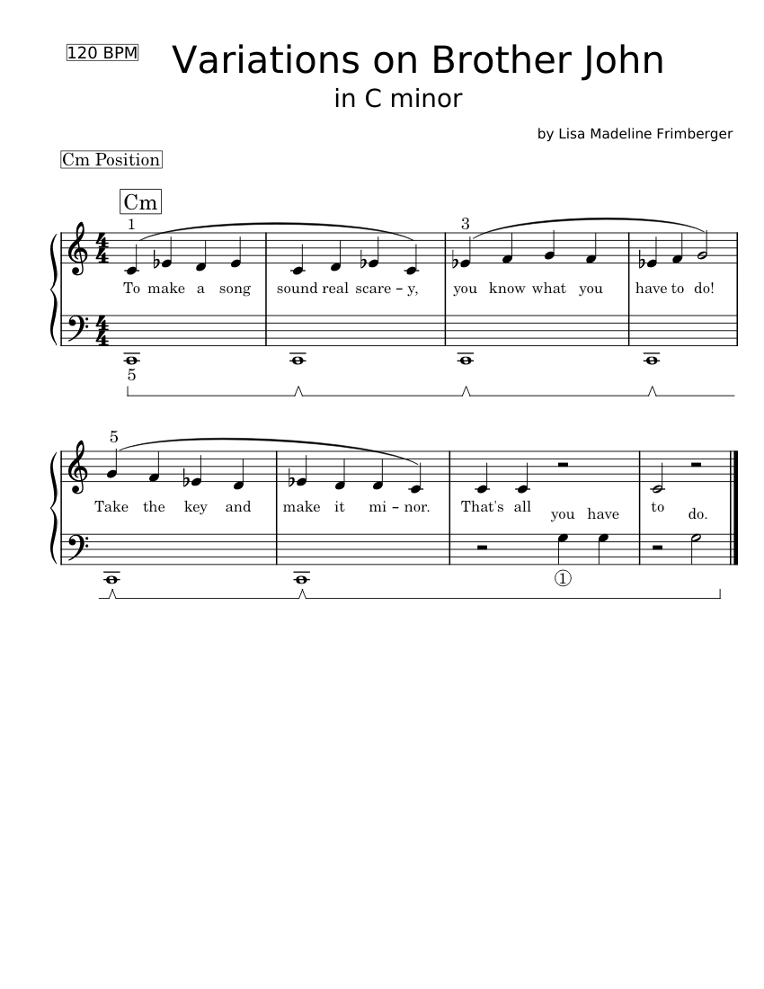 Variations on Brother John in C minor Sheet music for Piano (Solo) Easy ...