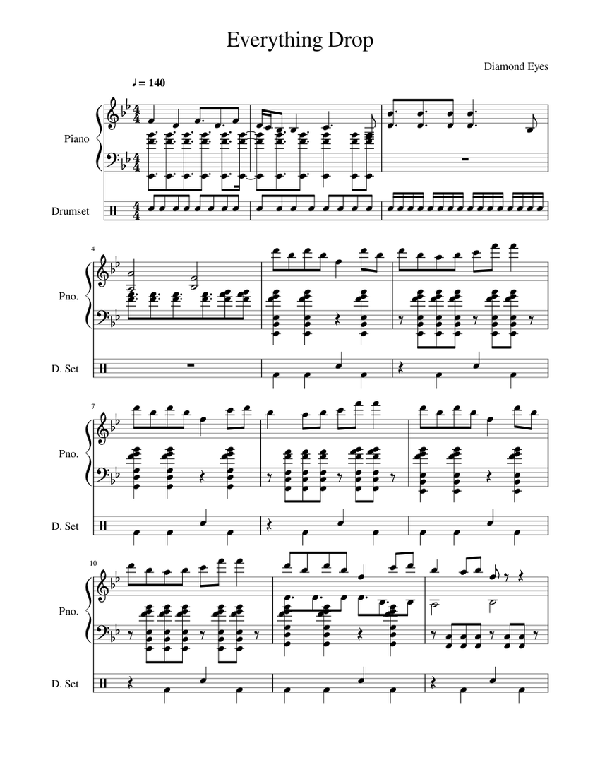 Everything Drop Sheet Music for Piano, Drum group (Mixed Duet ...