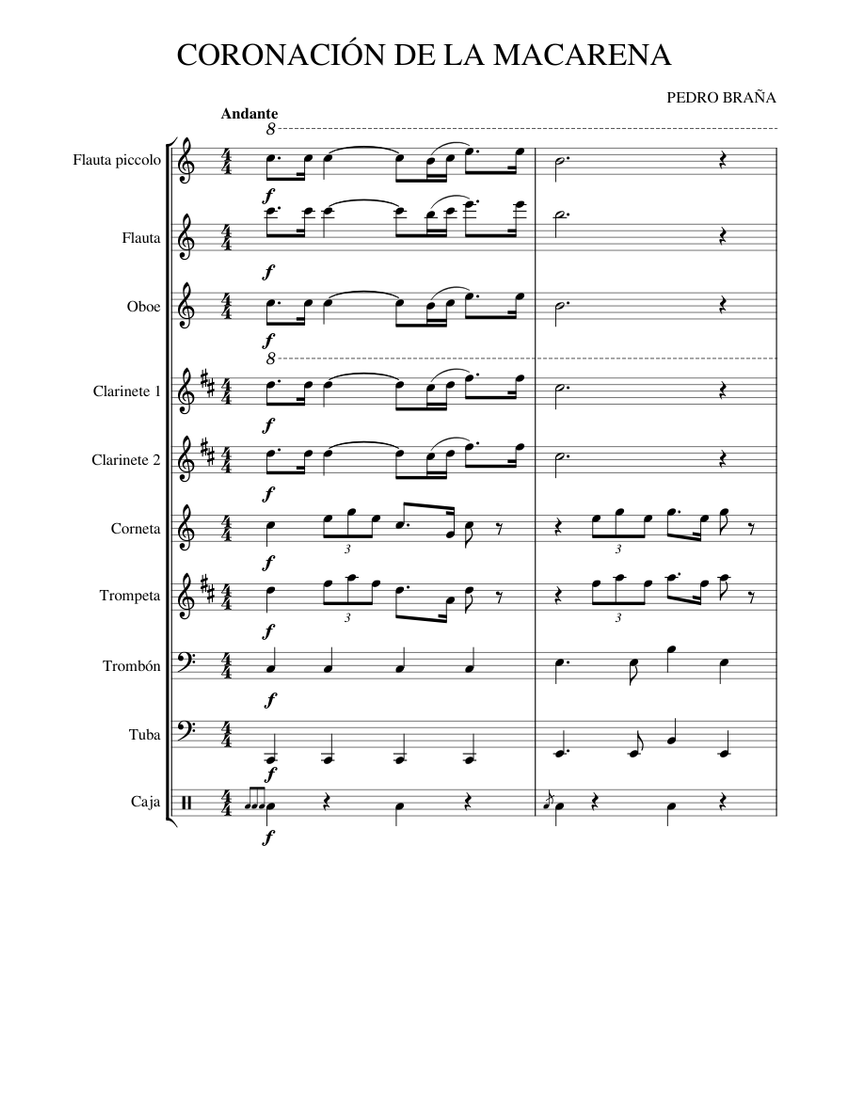 CORONACIÓN DE LA MACARENA Sheet music for Trombone, Cornet, Tuba, Flute ...