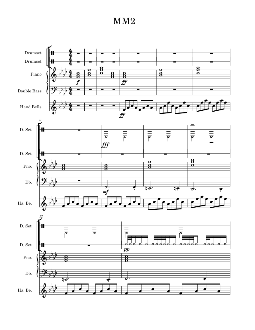 MM2 Sheet Music for Piano, Contrabass, Drum group, Handbells (Mixed ...