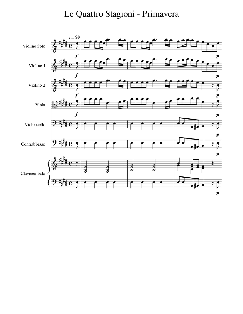 Vivaldi - Spring, from The 4 Seasons Sheet Music for Harpsichord ...