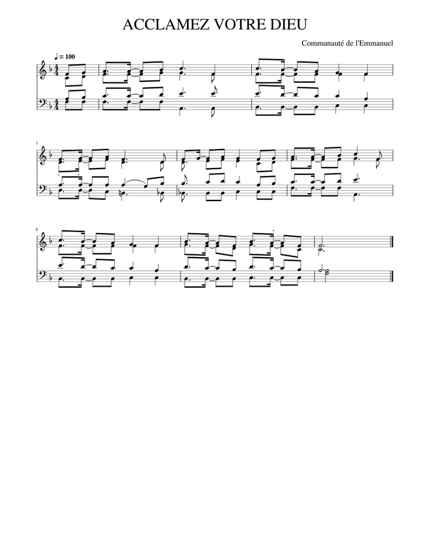ACCLAMEZ VOTRE DIEU Sheet music for Piano (Piano Duo) | Musescore.com