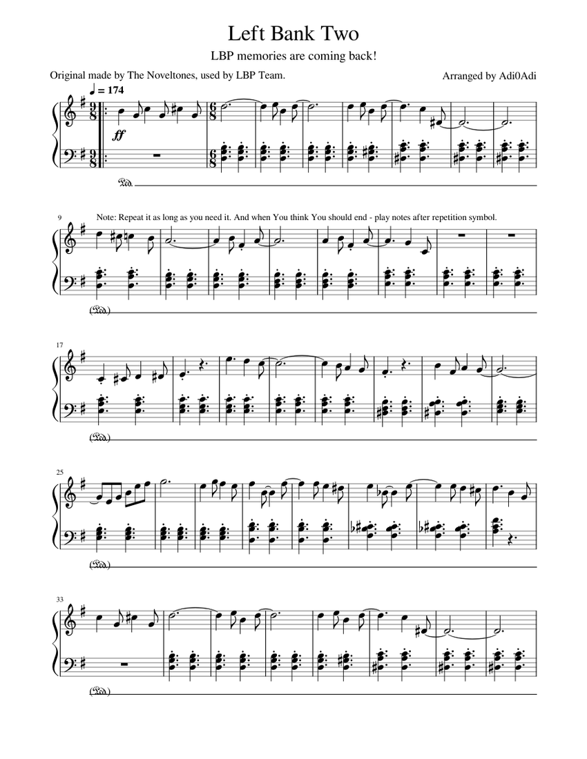 Left Bank Two - LBP Song Sheet music for Piano (Solo) | Musescore.com