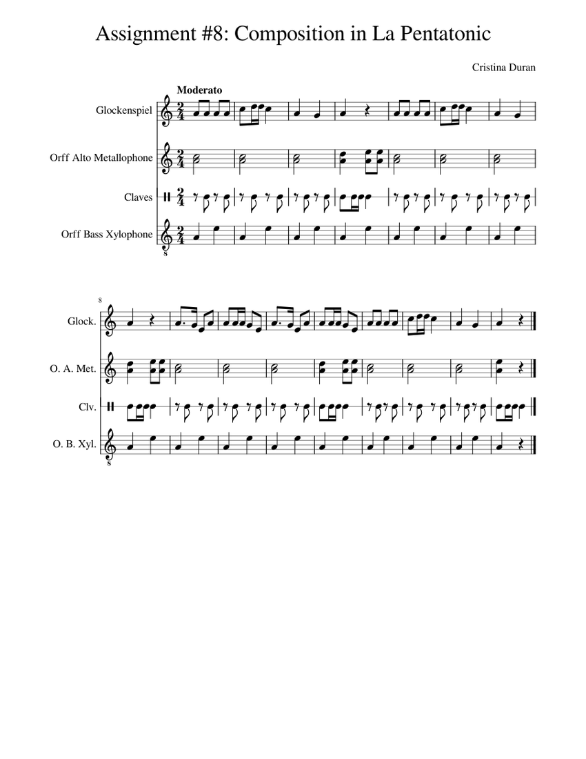 Assignment 8 Composition in La Pentatonic Sheet music for Glockenspiel ...