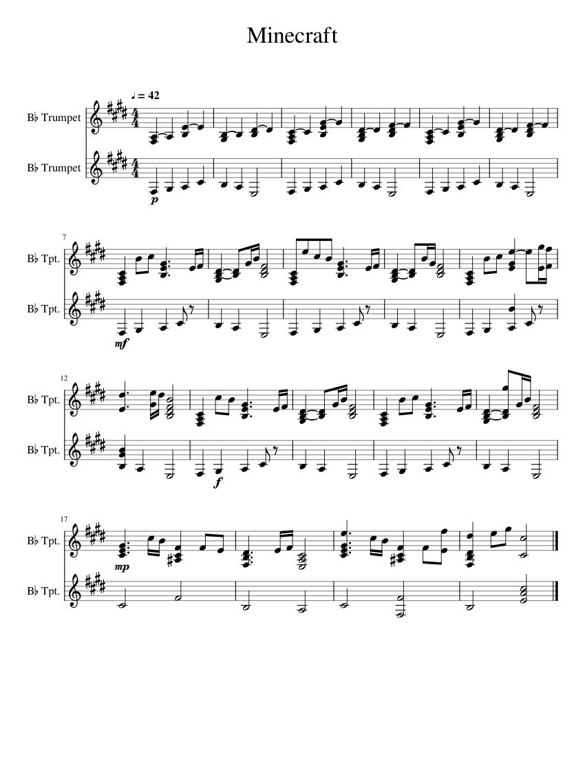 Minecraft Slow Theme Sheet Music for Trumpet in b-flat (Brass Duet ...