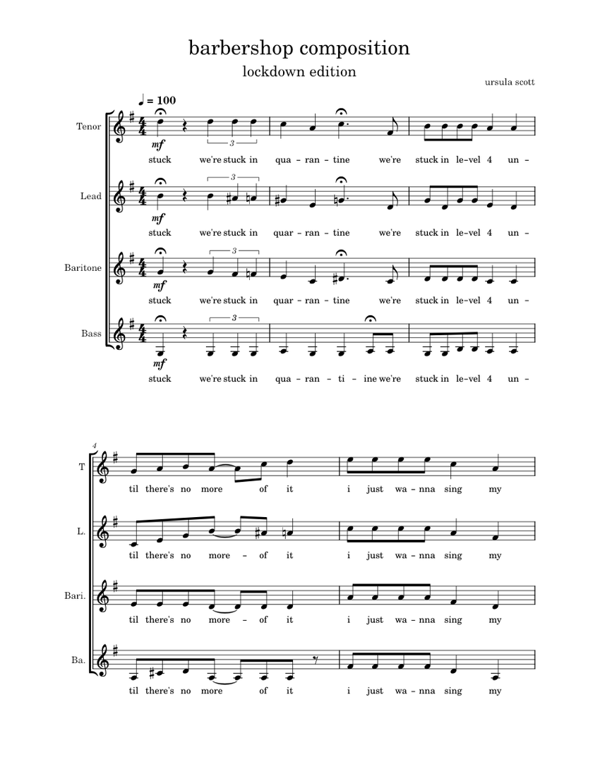 barbershop composition - ursula scott Sheet music for Soprano, Alto ...