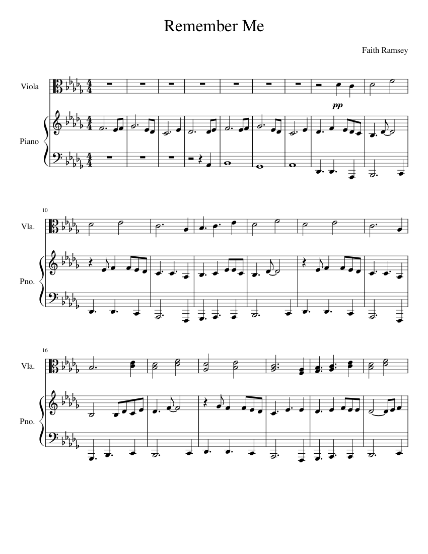 Remember Me Sheet Music for Piano, Viola (Solo) | MuseScore.com