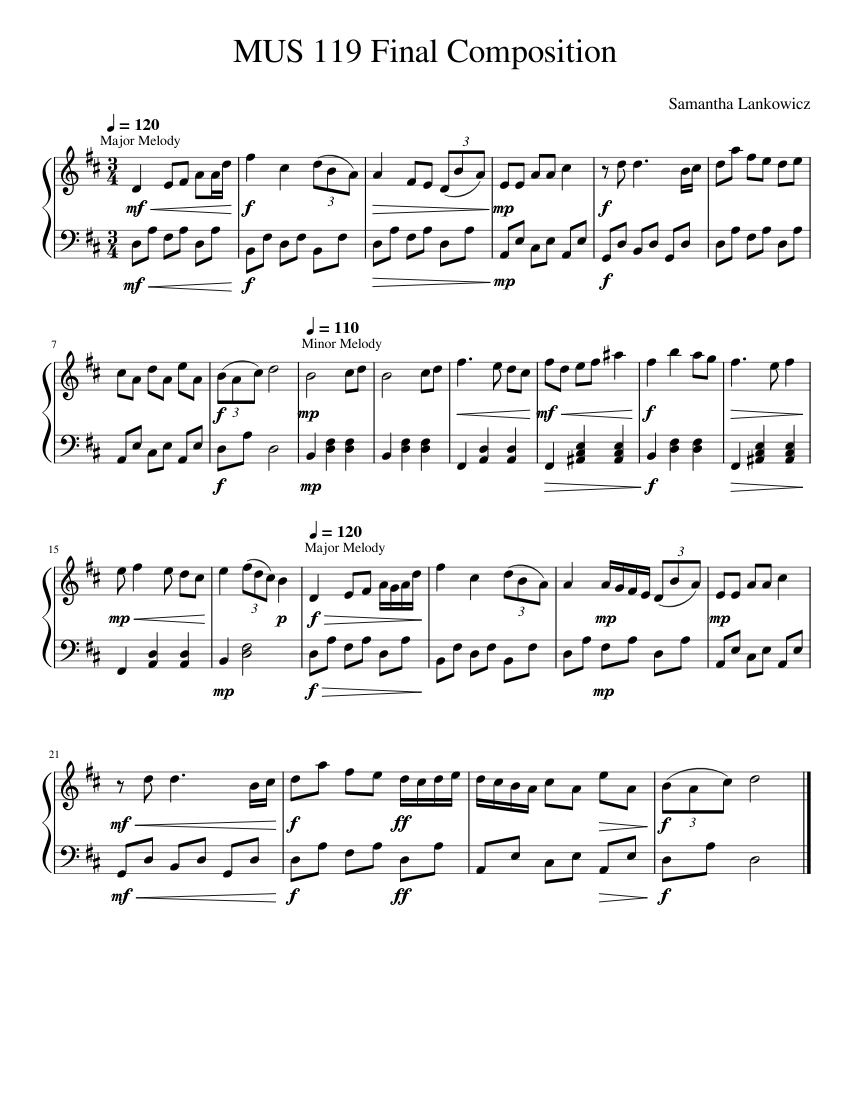 MUS 119 Final Composition – Samantha Lankowicz Sheet music for Piano (Solo) Easy | Musescore.com