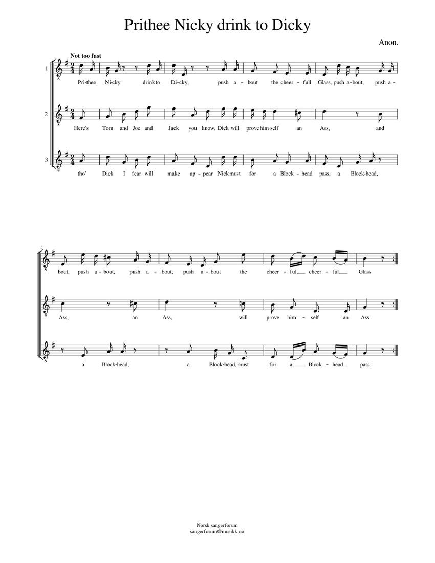 Prithee Nicky drink to Dicky – Anonymous Sheet music for Tenor (Choral ...