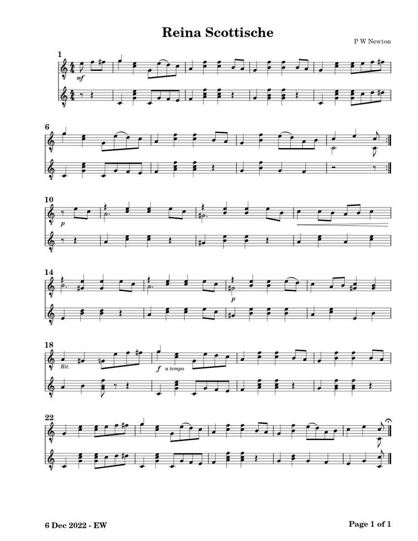 Reina Schottische Reina_Scottische Sheet music for Banjo (Mixed Duet ...
