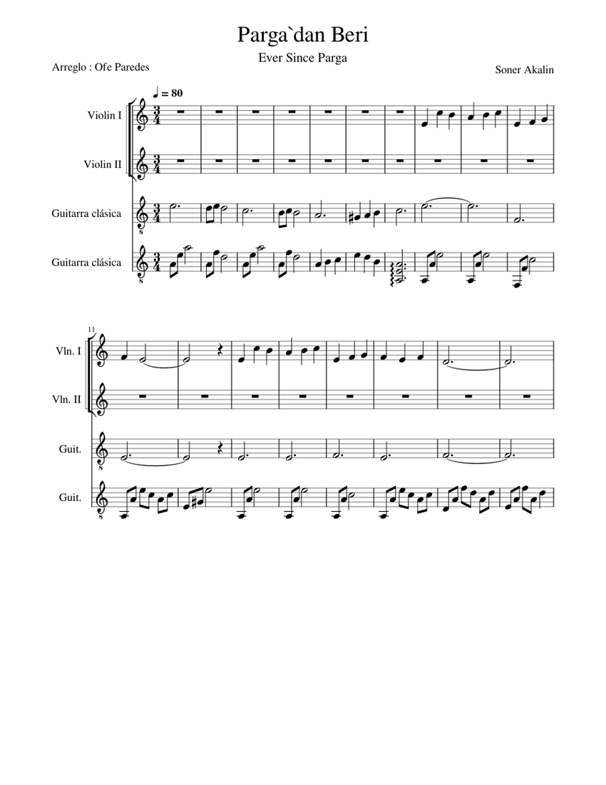 Parga'dan Beri (Ever Since Parga) Parga`dan Beri Sheet music for Violin ...