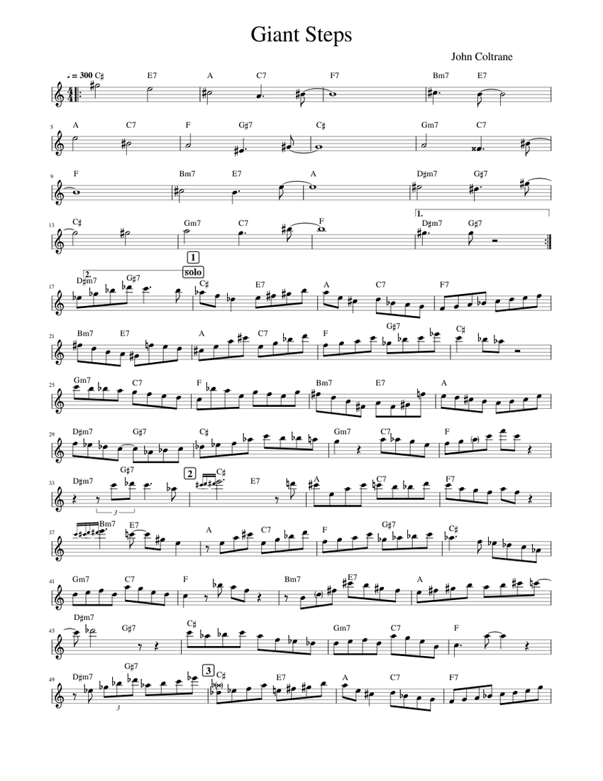 Giant Steps by John Coltrane Full Solo Tennor Sax inB♭ Sheet Music with ...