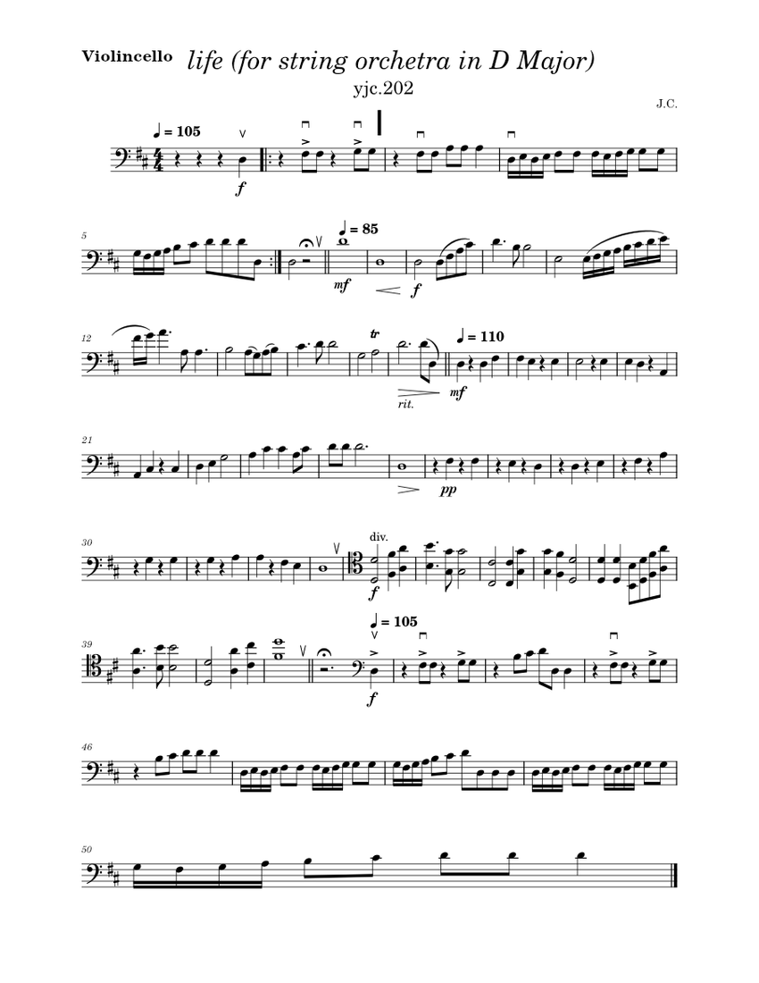 life(for string orchetra in D Major)violincello Sheet music for Cello ...