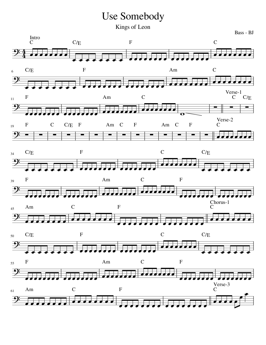 Bass - Use Somebody Sheet music for Piano (Solo) Easy | Musescore.com