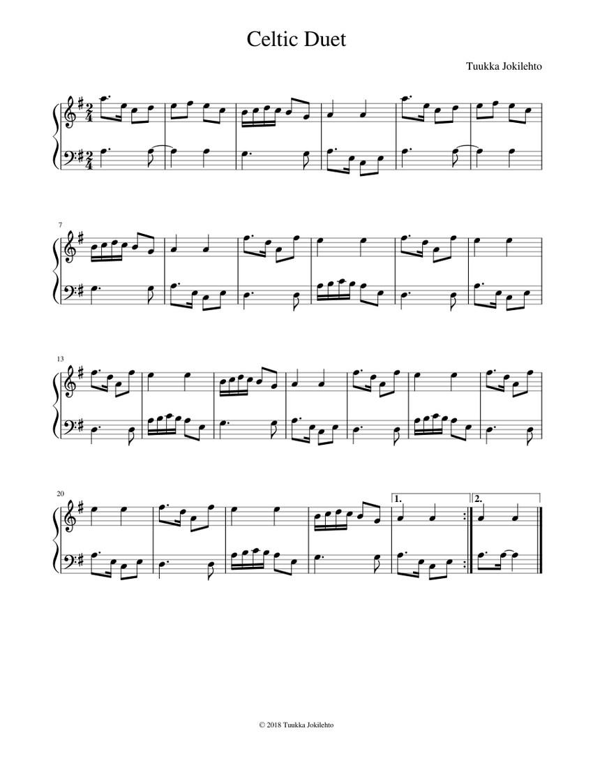 Celtic Duet Sheet Music for Piano (Solo) easy | MuseScore.com