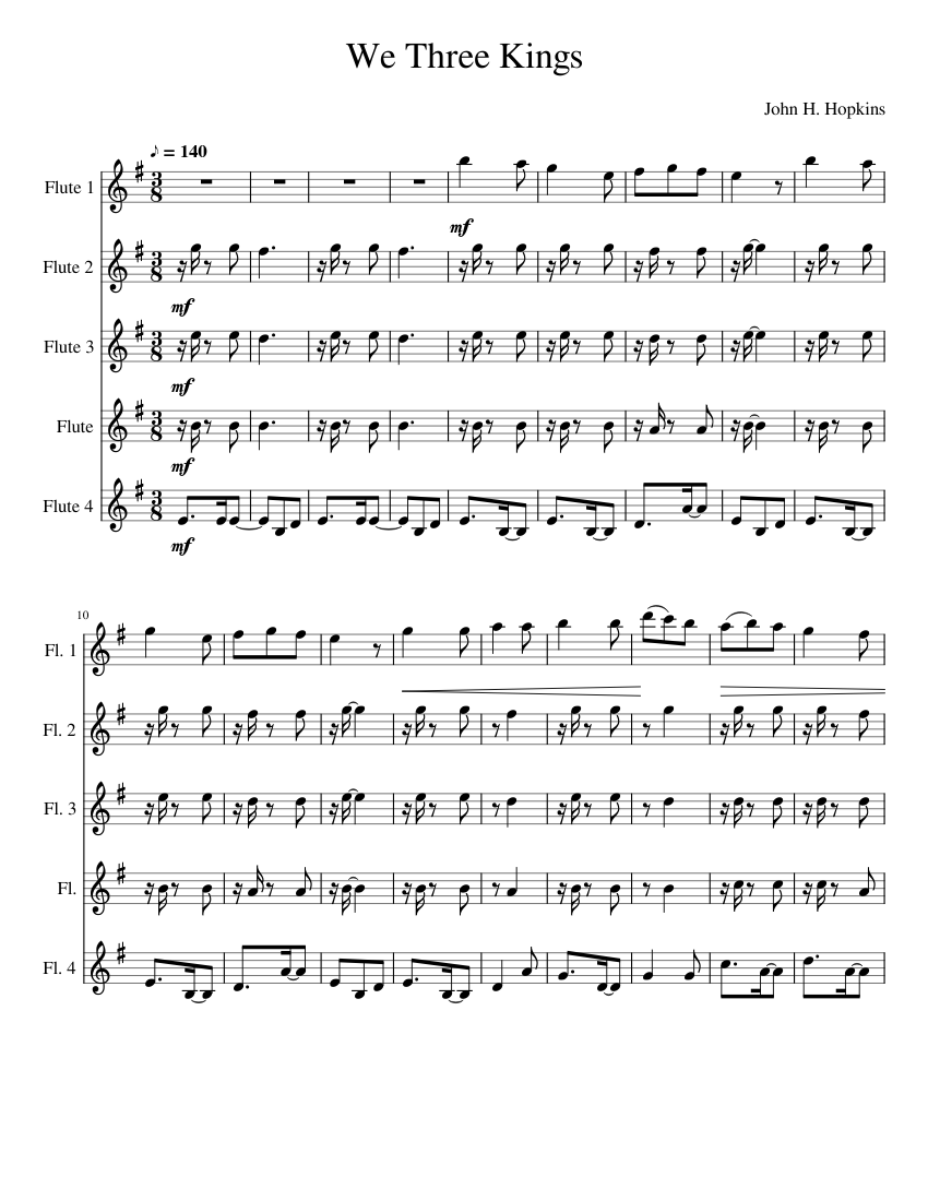 We Three Kings Sheet music for Flute (Woodwind Quintet) | Musescore.com